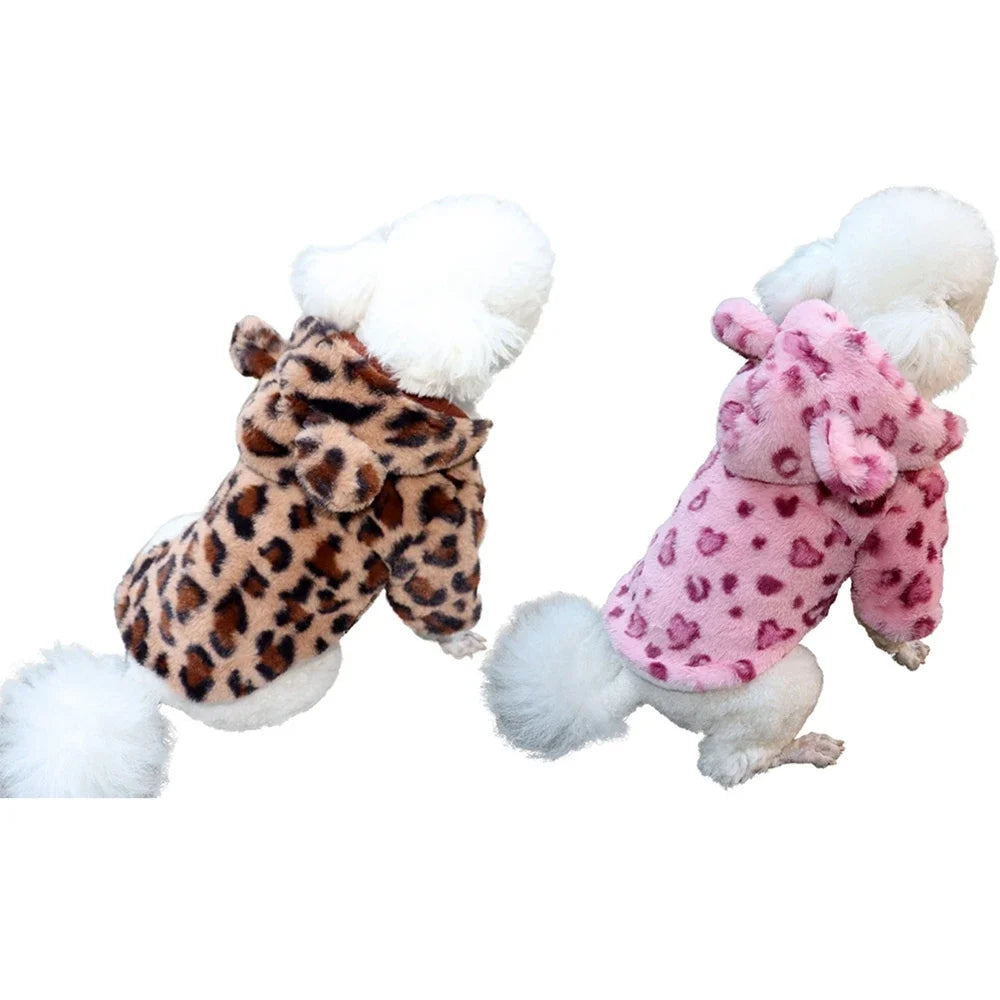 Leopard Print Fleece Dog Hoodie - Warm Winter Coat | LifeVault